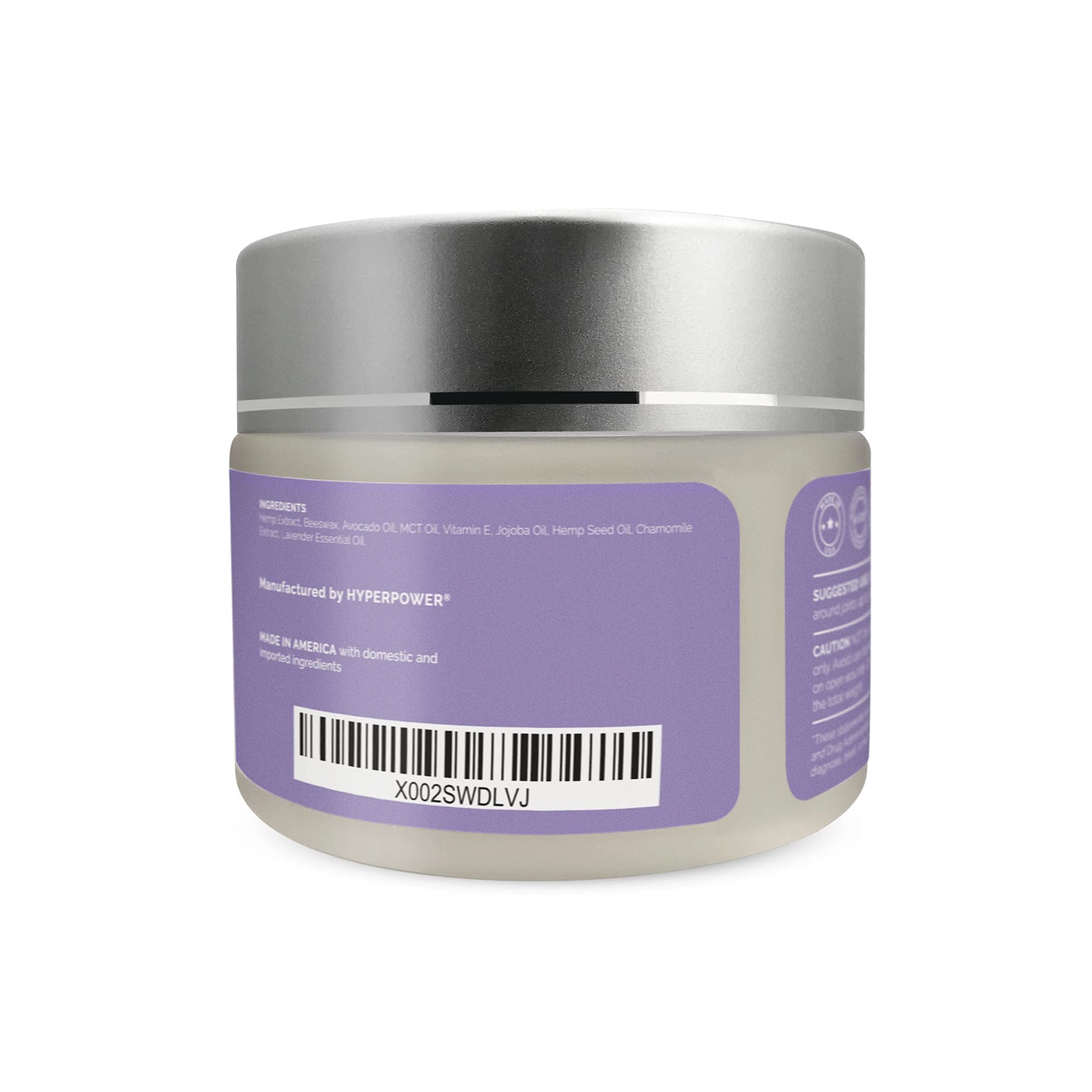 HyperPower Hemp Balm, Salve with Lavender, Chamomile and Beeswax, Ointment for Dry Skin, Natural Plant Based Ingredients, 2 oz jar