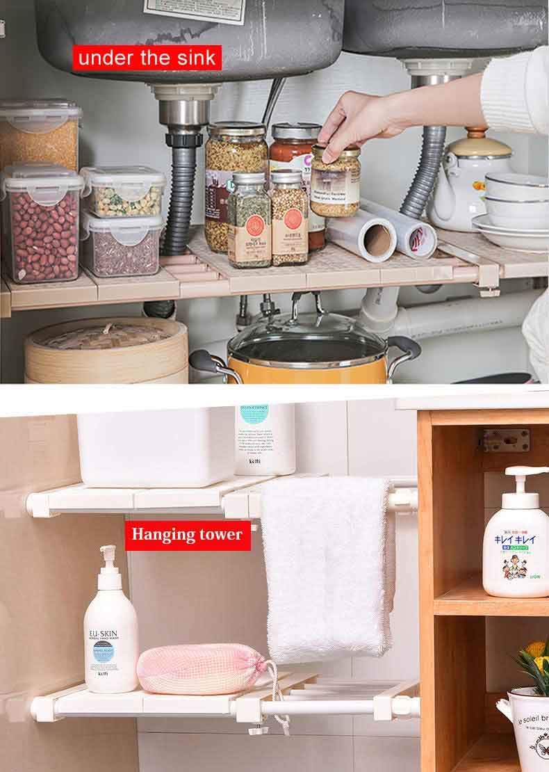 HyFanStr Adjustable Storage Rack Expandable Separator Shelf for Wardrobe, Cupboard, Bookcase Compartment Collecting (Length:20.9"-35", Width:11.8", White)