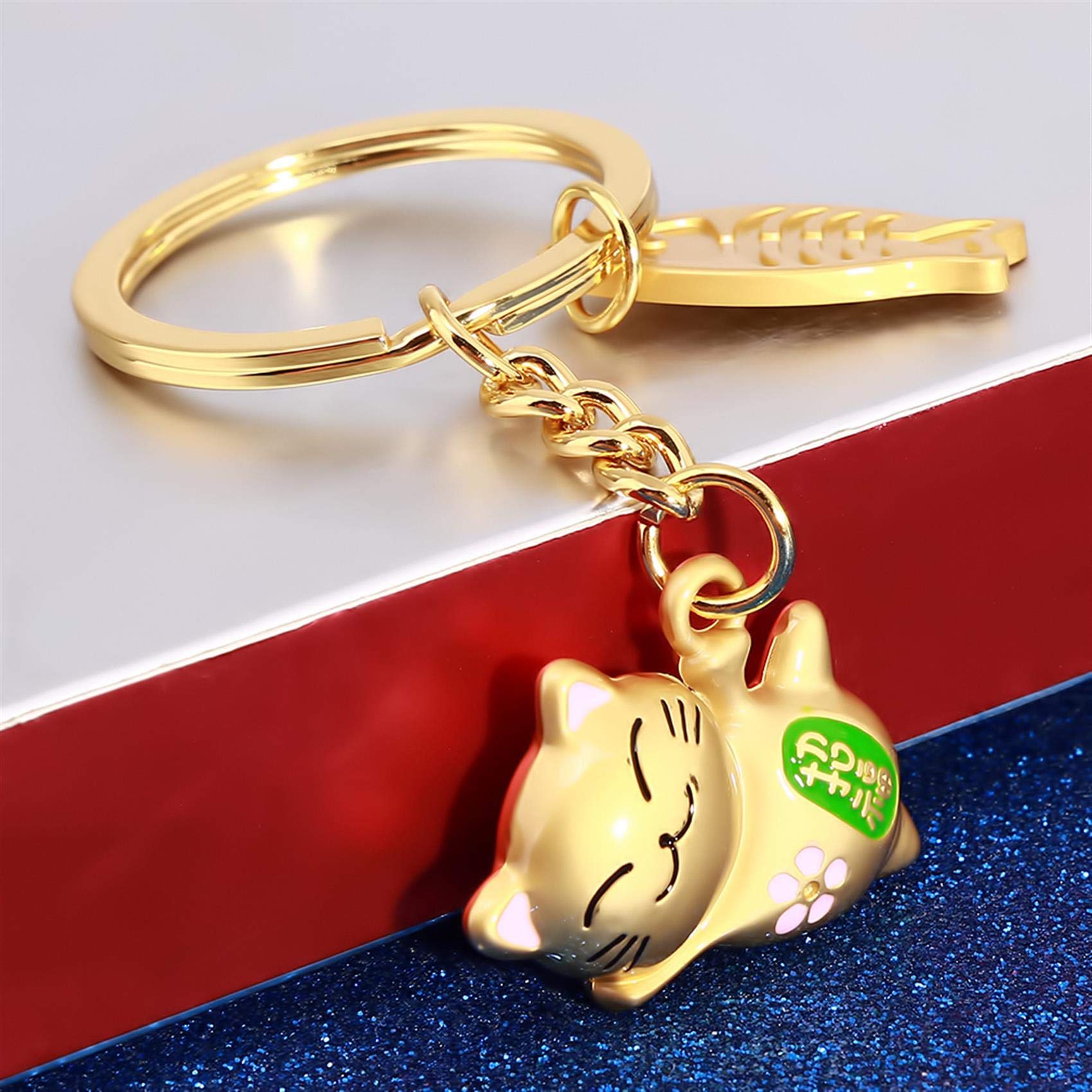 Kshcf Lucky Cat Keychain Cat Keyring Bag Cat and Fish Hanging Pendant Keyholder Ornaments New year decoration