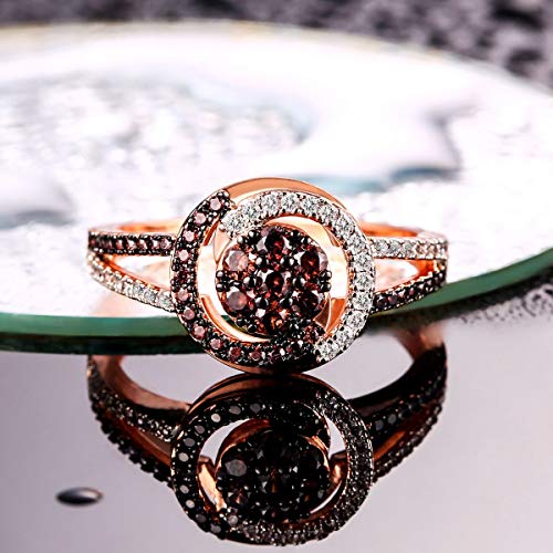 JIANGYUE Rose Gold Ring Round Chocolate Ring Cubic Zirconia Fake Wedding Engagement Rings for Women Jewelry Size 6
