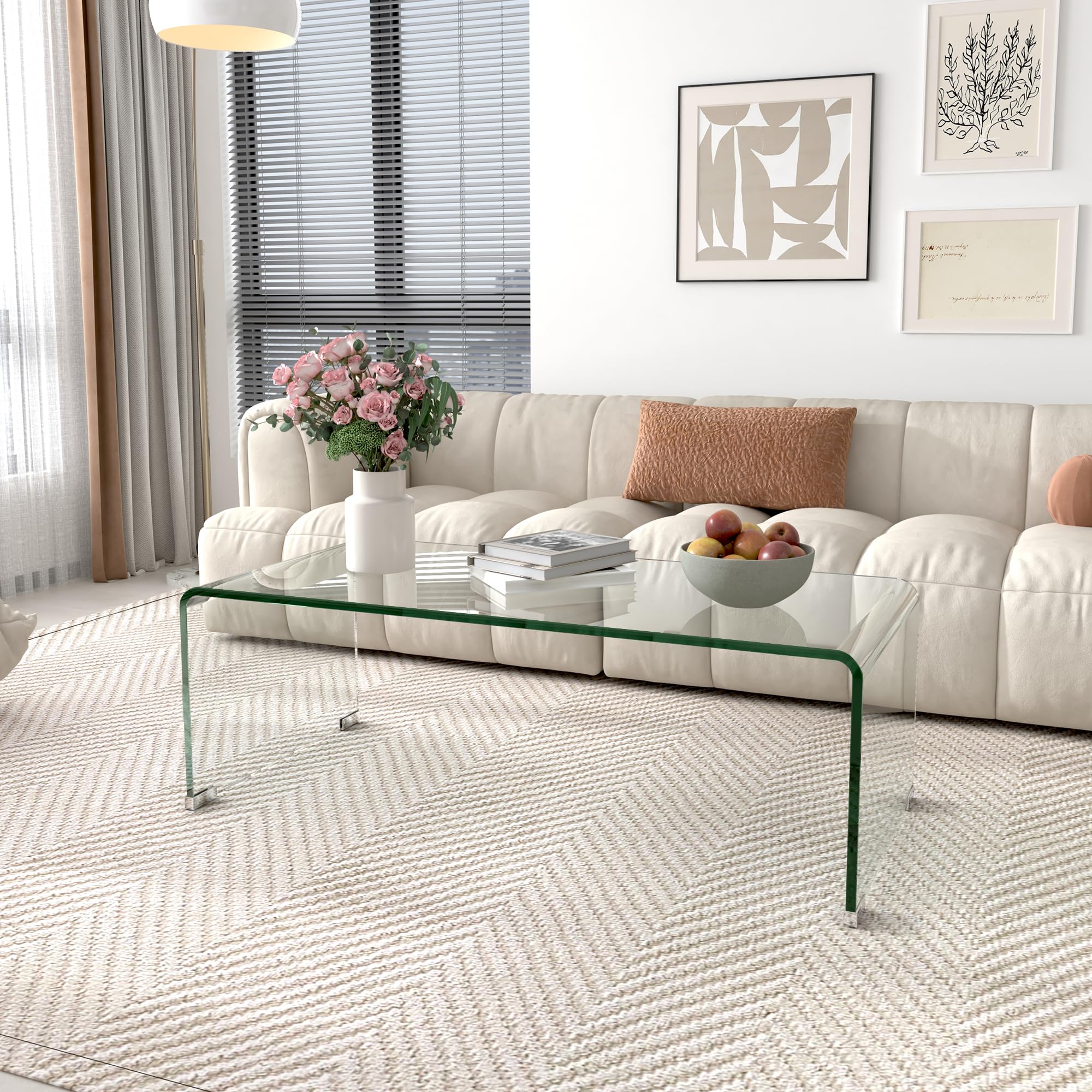 IANIYA Tempered Glass Coffee Table for Modern Living Room Decor, Easy to Clean with Safe Rounded Edges and Durable Design, 39.3" L x 19.6" W x 13.78" H (1, Transparent Coffee Table)