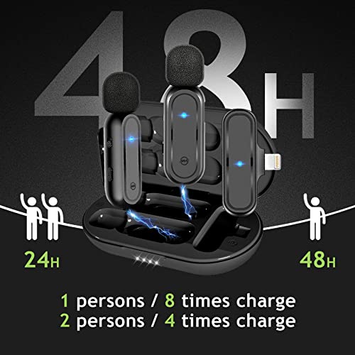 NEWWARE Wireless Lavalier Microphones for iPhone iPad, Lapel Mic with Charging Case and LCD Display, Plug-Play, Noise Reduction, for Recording, Vlog, TikTok, Live Stream (K63)