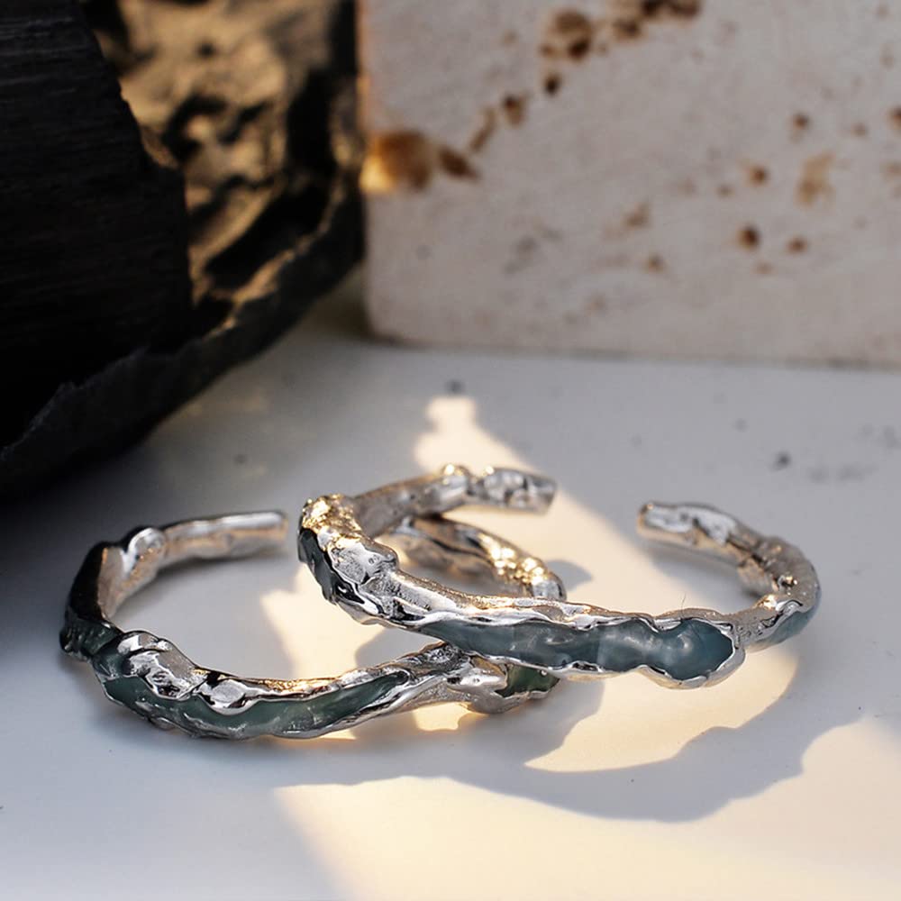 Lake Blue Drop Glaze Tassel 925 Sterling Silver Statement Rings Irregular Adjustable Ring Eternity Band For women Teen Girls Blue