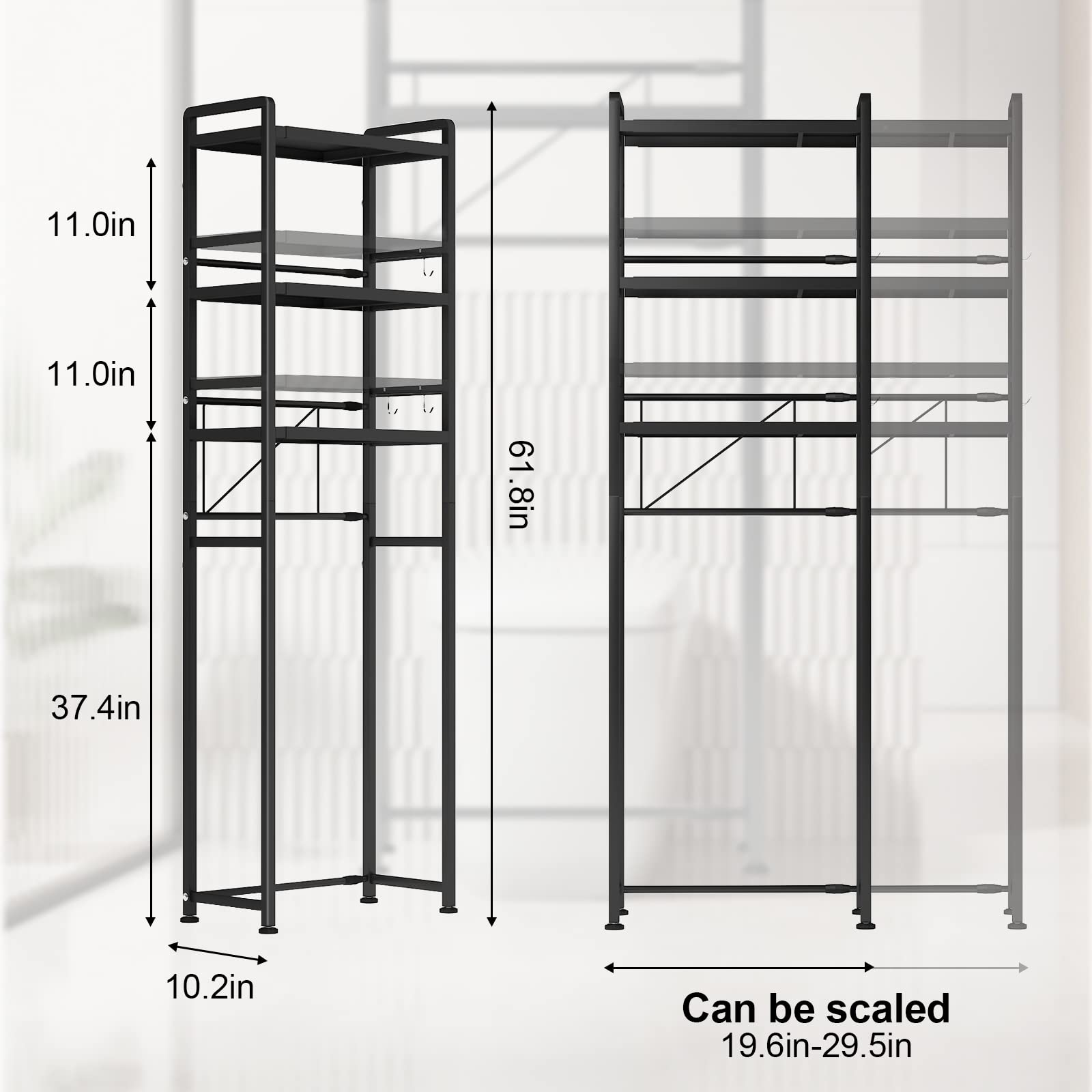 hanvate Over The Toilet Storage Cabinet with 3-Tier Adjustable Shelf, Carbon Steel Over Toilet Bathroom Organizer Rack with 3 Hooks, Space-Saving for Bathroom/Restroom/Laundry