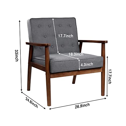 JIASTING Mid-Century Retro Modern Accent Chair Wooden Arm Upholstered Tufted Back Lounge Chairs Seat Size 24.4" 18.3" (Deep)