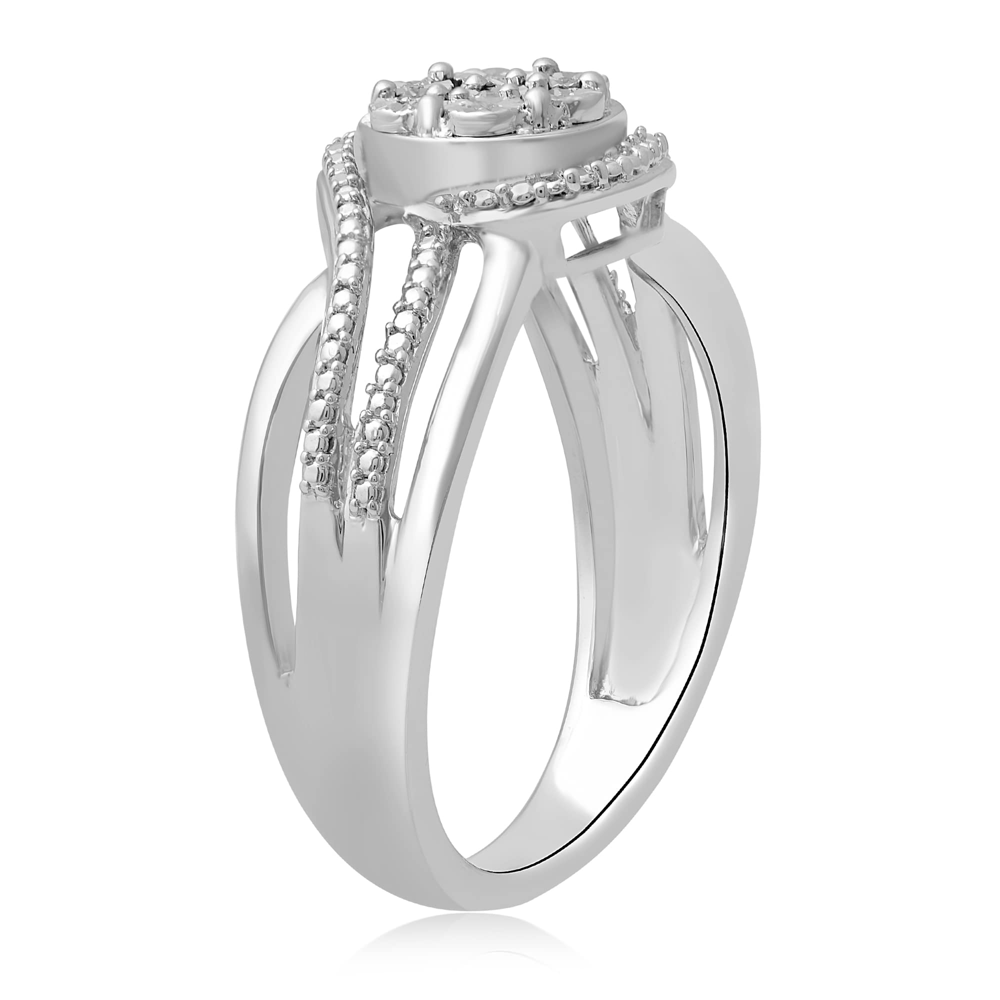 Jewelili Sterling Silver Natural White Round Diamonds Ring, Size 7