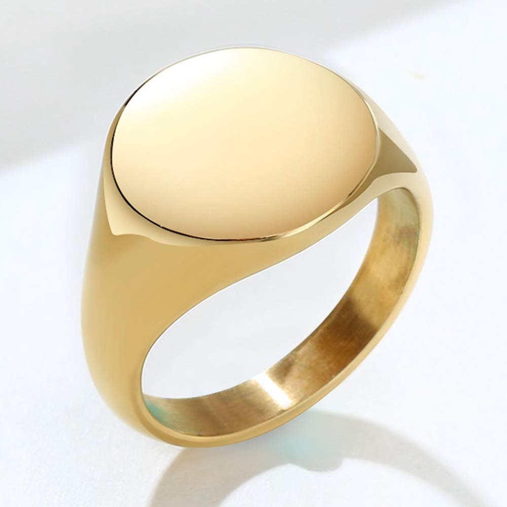 Jude Jewelers Stainless Steel Classical Simple Plain Round Signet Style Pinky Wedding Statement Promise Anniversary Ring (Gold, 6)