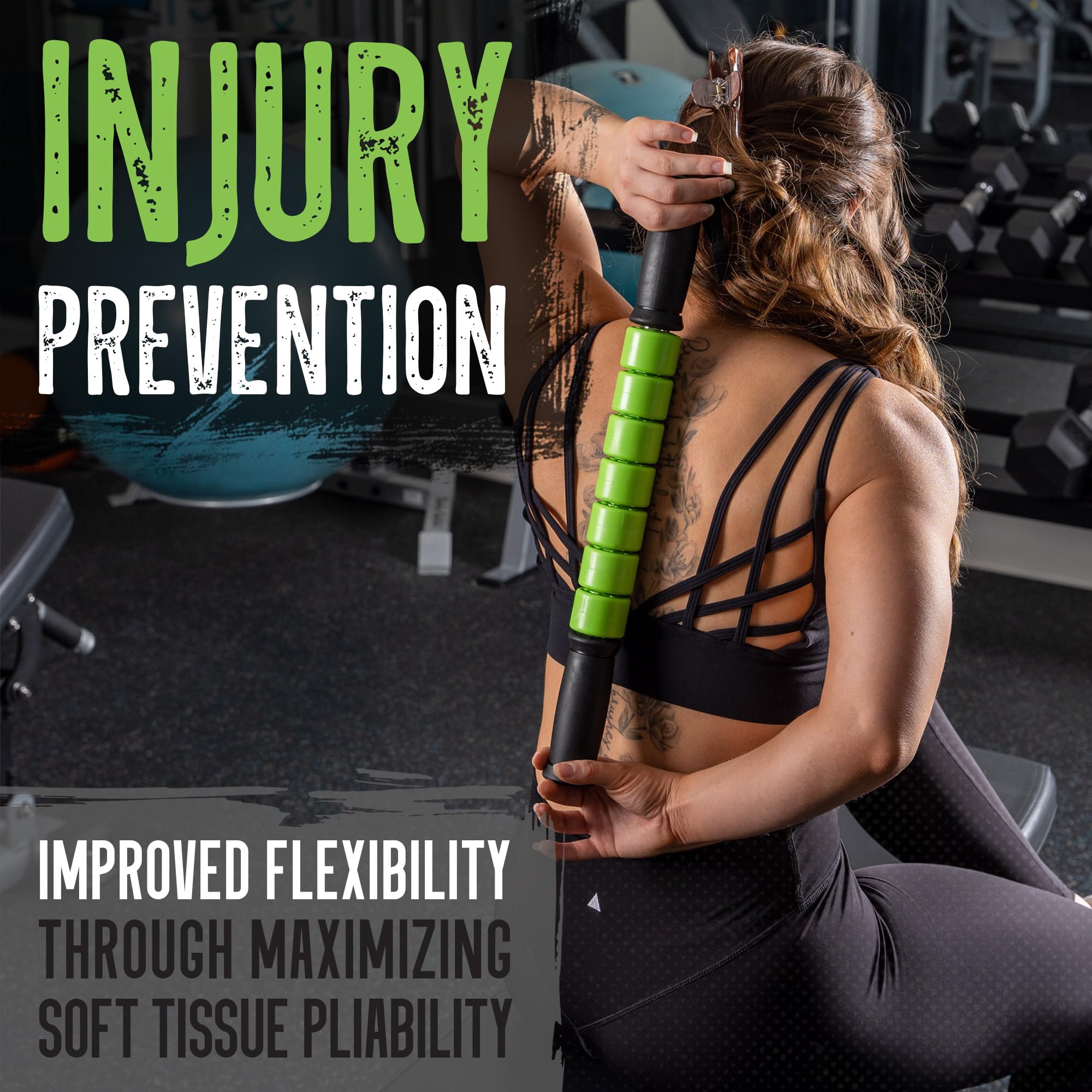 Gradient Fitness Muscle Roller Stick with Free Exercise eGuide,Body Massage Stick Tools,Muscle Roller Massager for Relief Muscle Soreness,Cramping and Tightness,Help Legs and Back Recovery,Green/Black