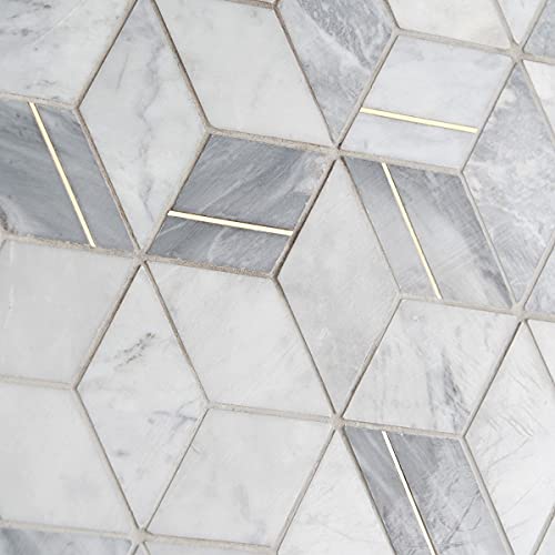 Ivy Hill Tile Utopia Bardiglio 13.58 in. x 11.73 in. Polished Marble and Brass Backsplash, Kitchen, Bathroom Wall Mosaic Tile (1.11 Sq. Ft. Sheet)