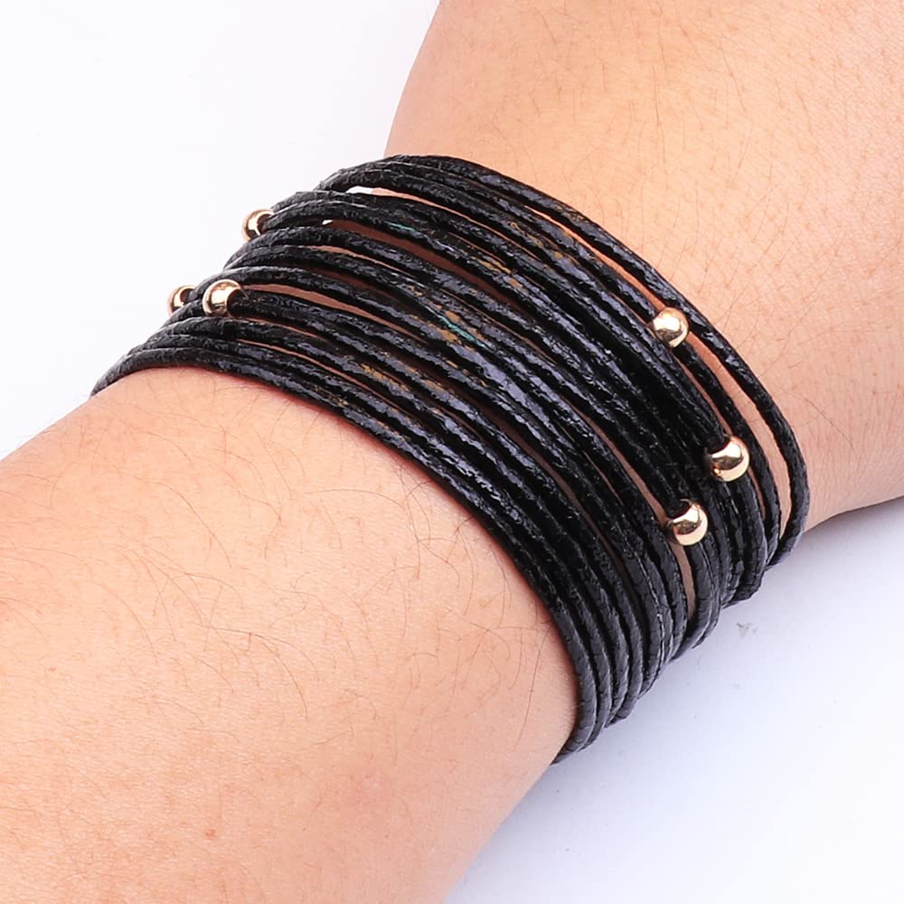 KSQS Gold Cross Leather Cuff Bracelet for Women Boho Wide Wrap Bangle Multilayer Thick Leather Bracelets with Magnetic Buckle(#2)