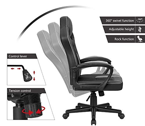 KaiMeng Office Gaming Ergonomic High Back Leather Adjustable Desk Executive Computer Racing Chair, White