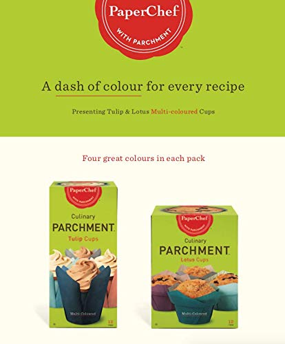 PaperChef Baking Cup: Lotus-Shaped Cupcake and Muffin Liners, Nonstick Parchment Papers, Tin and Ramekin Liner, 4 Elegant Colors, Biodegradable Paper Supplies, Kosher-Certified, (Multicolored, 12 cups