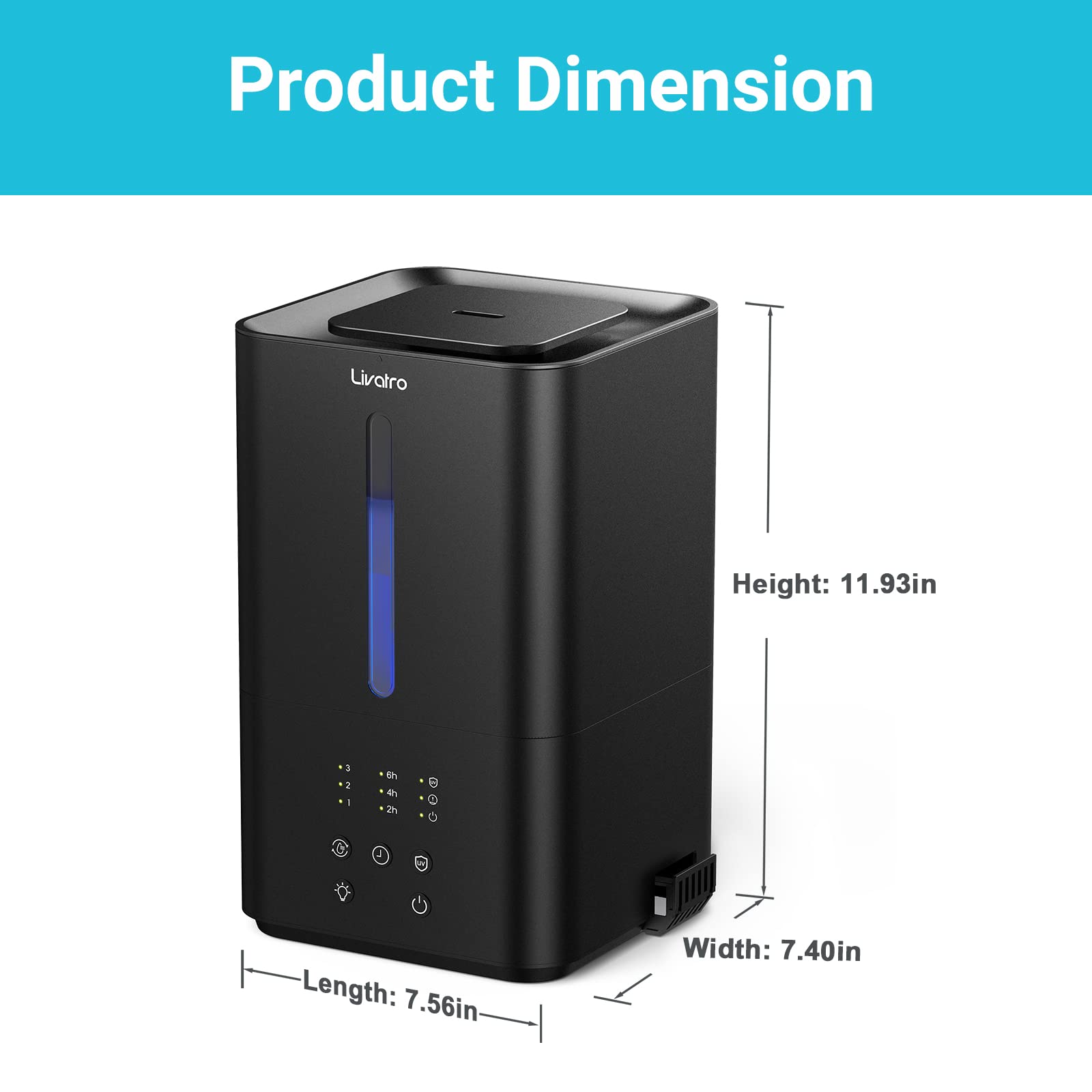 Livatro 4.5L Top Fill Humidifiers for Bedroom Large Room Home, Cool Mist Air Diffuser with Essential Oil Tray, Ultrasonic Quiet and Night Light, Timer, Auto-Shut Off, Black