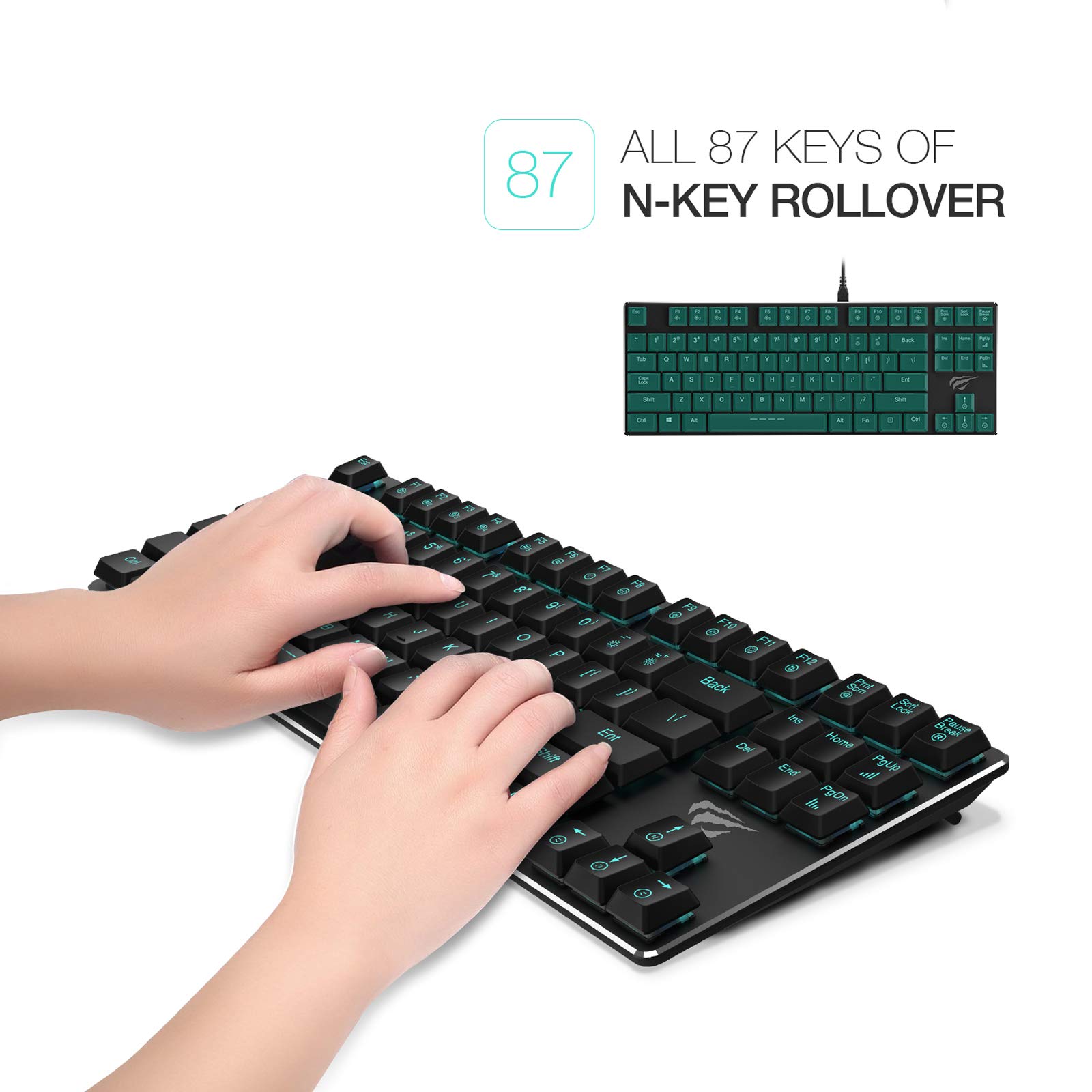 havit Mechanical Keyboard Backlit Wired Gaming Keyboard Extra-Thin & Light, Kailh Latest Low Profile Blue Switches, 87 Keys N-Key Rollover (Black)
