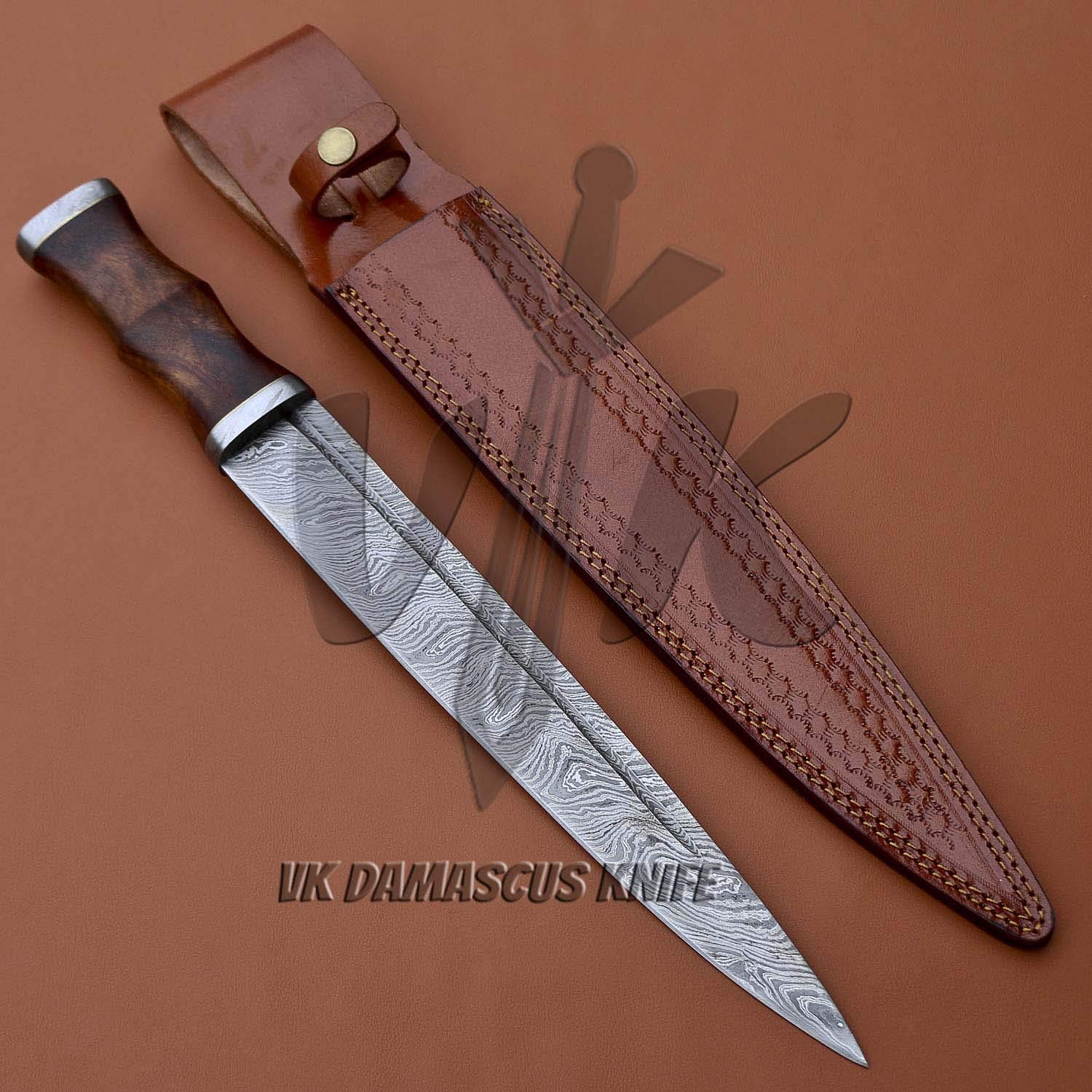 JNR Traders Damascus Steel Full Tang Fixed Blade Hunting Knife with Leather Sheath -4002
