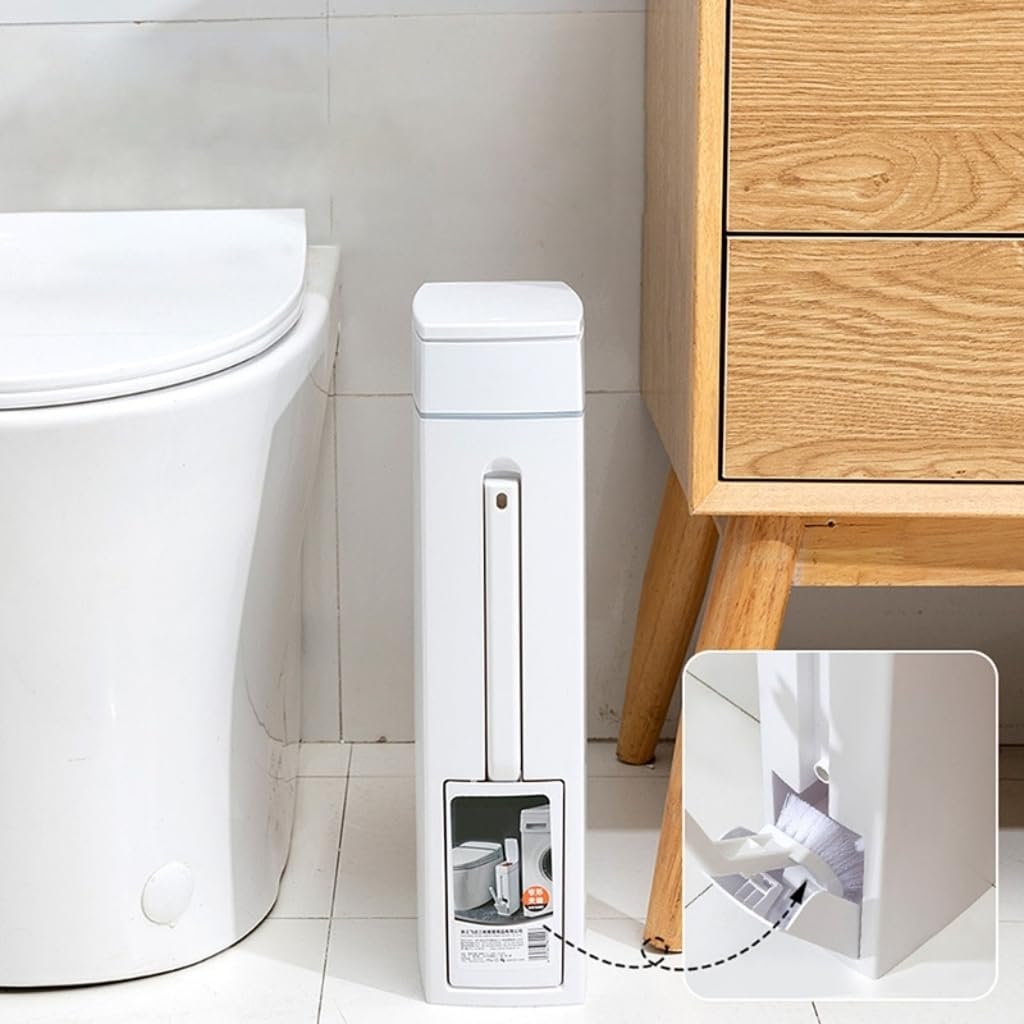 Small Bathroom Trash Can and Toilet Brush Set, 2L Slim Garbage Can with Lids, RV Trash Can, Tall Narrow Bathroom Trashcans, Garbage Trash Bin Waste Basket for Bathroom, Camper, Toilet (White, 2 L)