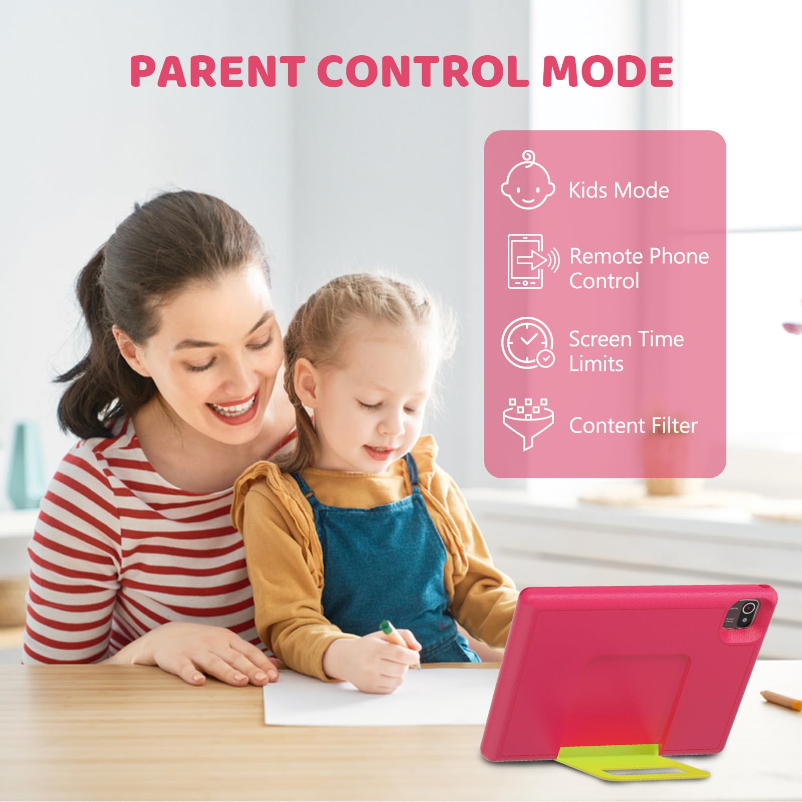 Kids Tablet 10 Inch Android 13 Tablet for Kids, 6(2+4) GB RAM+64GB ROM, Kids Parental Control Tablet, Educational Games, Dual Camera, Kids Tablet with Case (Pink)