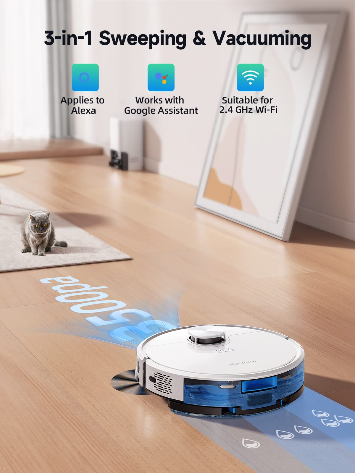 HONITURE Robot Vacuum and Mop Combo, Self Emptying Robotic Vacuum with Lidar Navigation, Smart App Mapping, 3500Pa Suction, Ideal for Pet Hair Carpet Hard Floor,Q6 SE