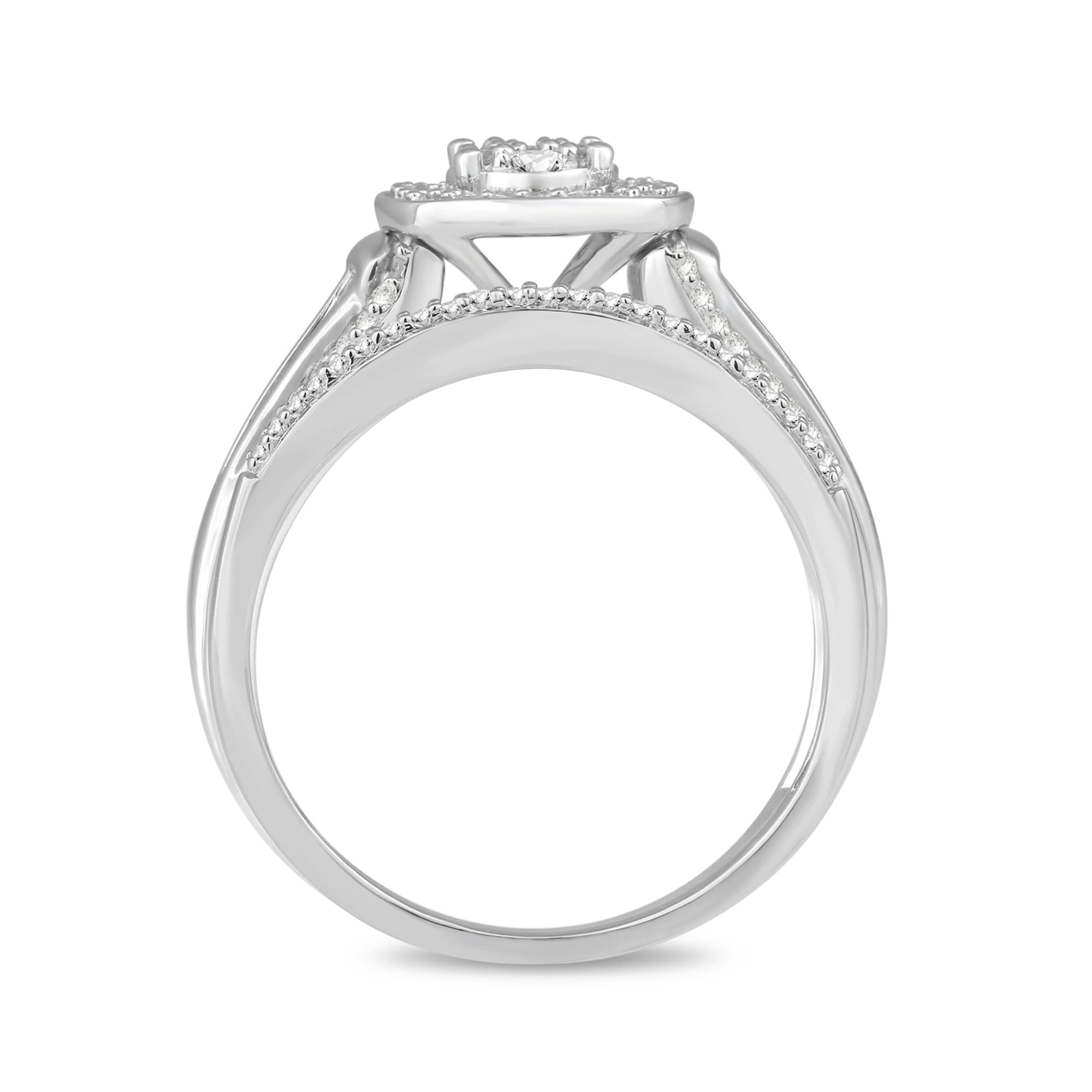 Jewelili Sterling Silver 1/2 Cttw Natural White Baguette and Round Shape Diamond Ring, Size 8