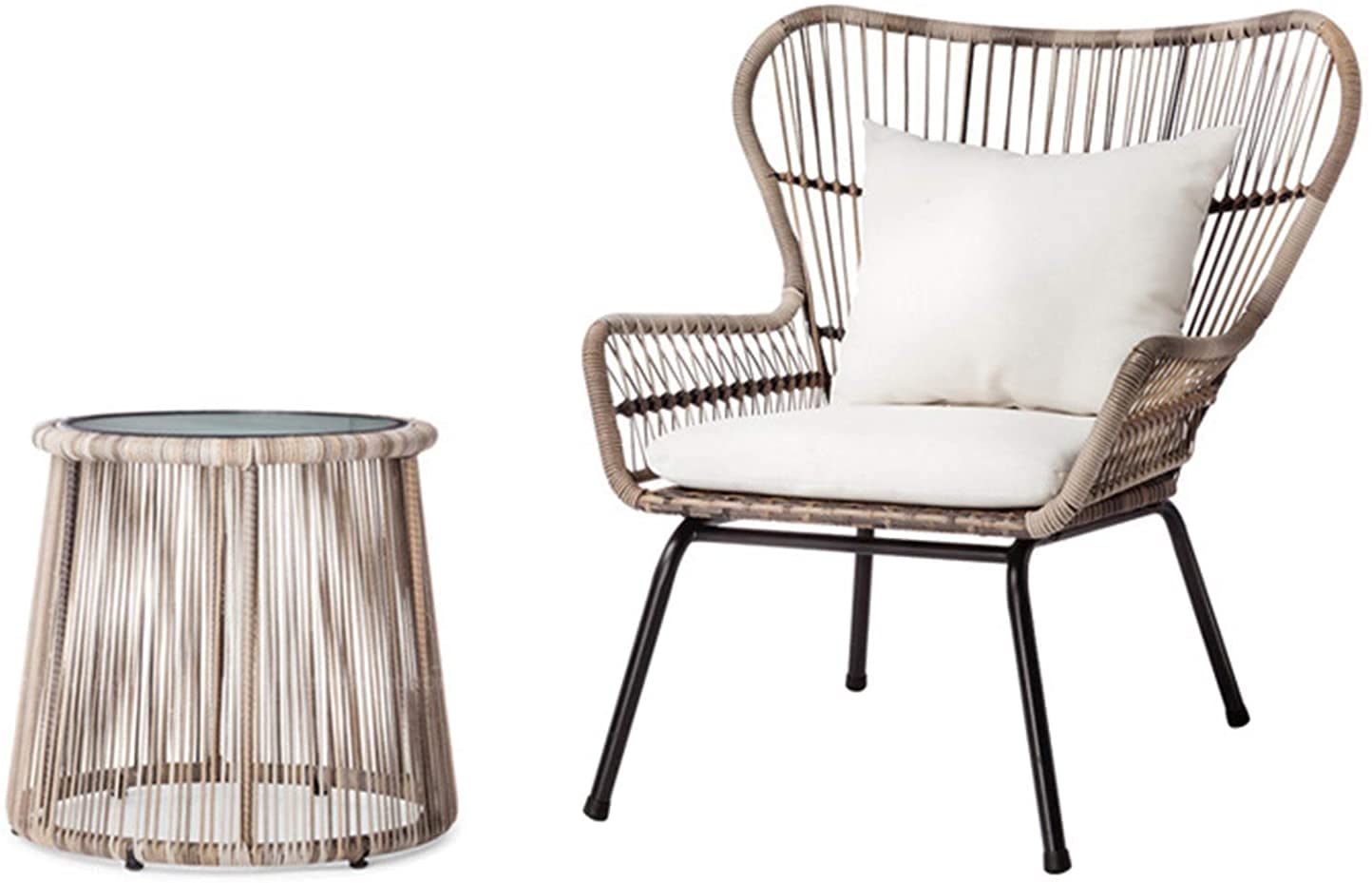 HAVMAK Outdoor Meeting Conversation Coffee Table Set, Outdoor Leisure Table and Chair Combination Courtyard Terrace Three-Piece Wicker Coffee Table Garden Rattan Sets