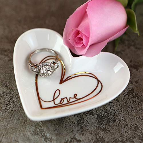 Kate Aspen Shaped Ceramic with Gold Foil Trinket Dish, Love Heart Small,