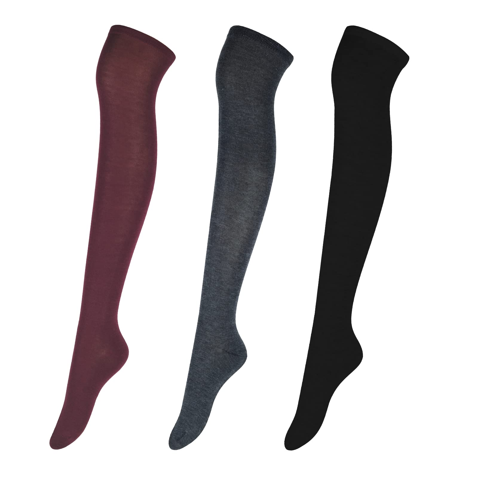 Intgoodluckycc Thigh High Socks, Long Knee High Socks for Women, Cute Womens Over The Knee Socks Stockings (3 Pairs, Mixed Colors 4)