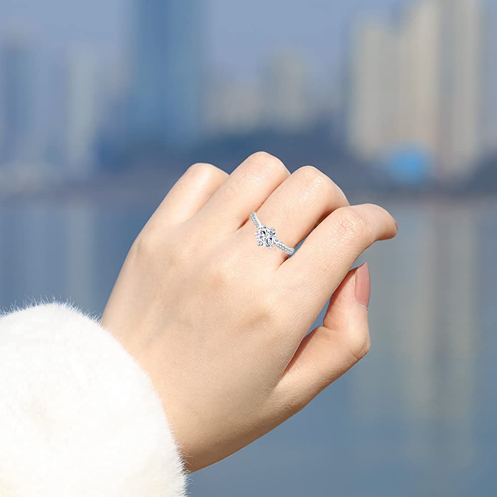 JO WISDOM Women Ring,925 Sterling Silver Engagement Wedding Promise Ring with 7mm 5A Cubic Zirconia,Jewelry for Women