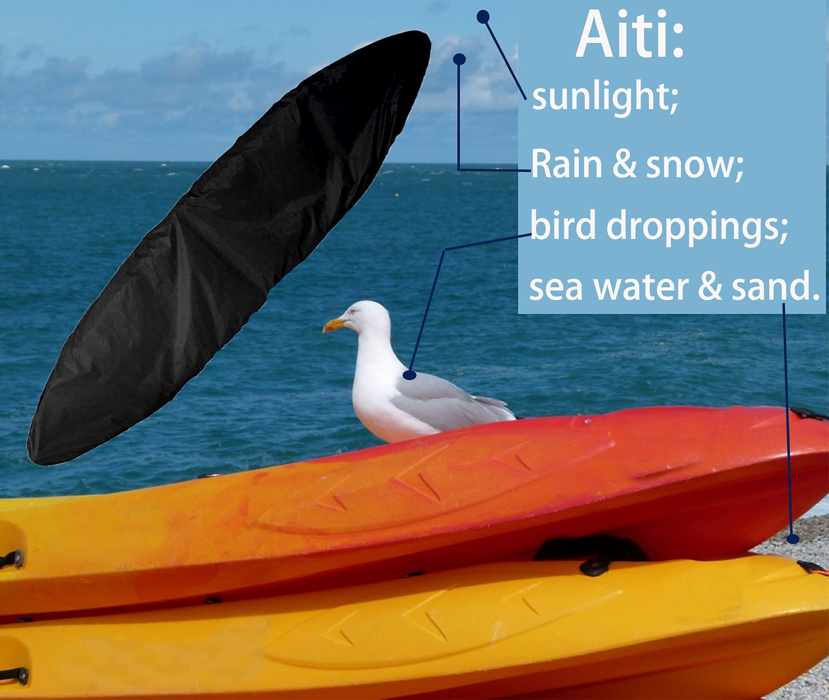 J&C Kayak Covers for Outdoor Storage Waterproof Canoe Cover Dust Proof Fits 8ft 10ft 12ft 13ft 14ft 15 16 17 18ft 19 ft 210D Polyester Anti Sunlight Fishing Boat Protector Black (13.4-14.8ft)