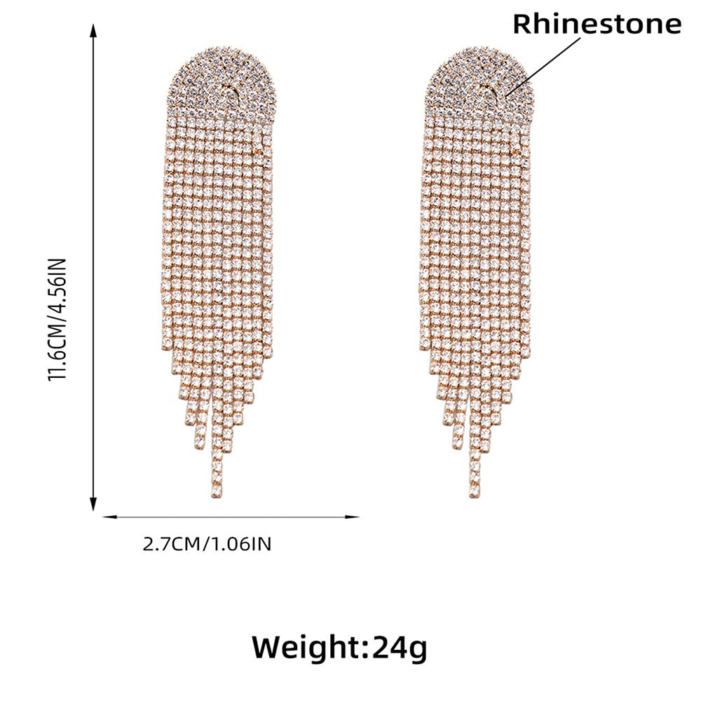 Jumwrit Rhinestone Tassel Earrings Bohemian Fringe Chandelier Earrings Long Rhinestone Earrings Statement Drop Earrings for Women(Silver)