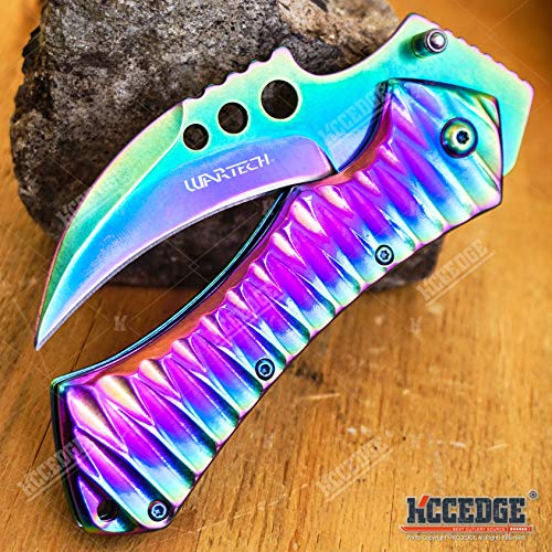 KCCEDGE BEST CUTLERY SOURCE Pocket Knife Camping Accessories Survival Kit 5 Inch Grim Reaper Scythe Tactical Knife Hunting Knife Camping Gear 78524 (Rainbow)
