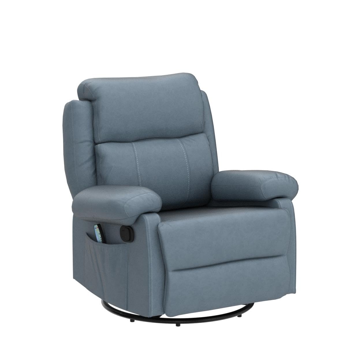 Kasorix Swivel Rocker Recliner Chairs, Nursery Glider Chair, Nursery Rocking Chairs, Overstuffed Manual Massage Recliners with Heat, Faux Leather Reclining Chair Single Sofa (Light Blue)