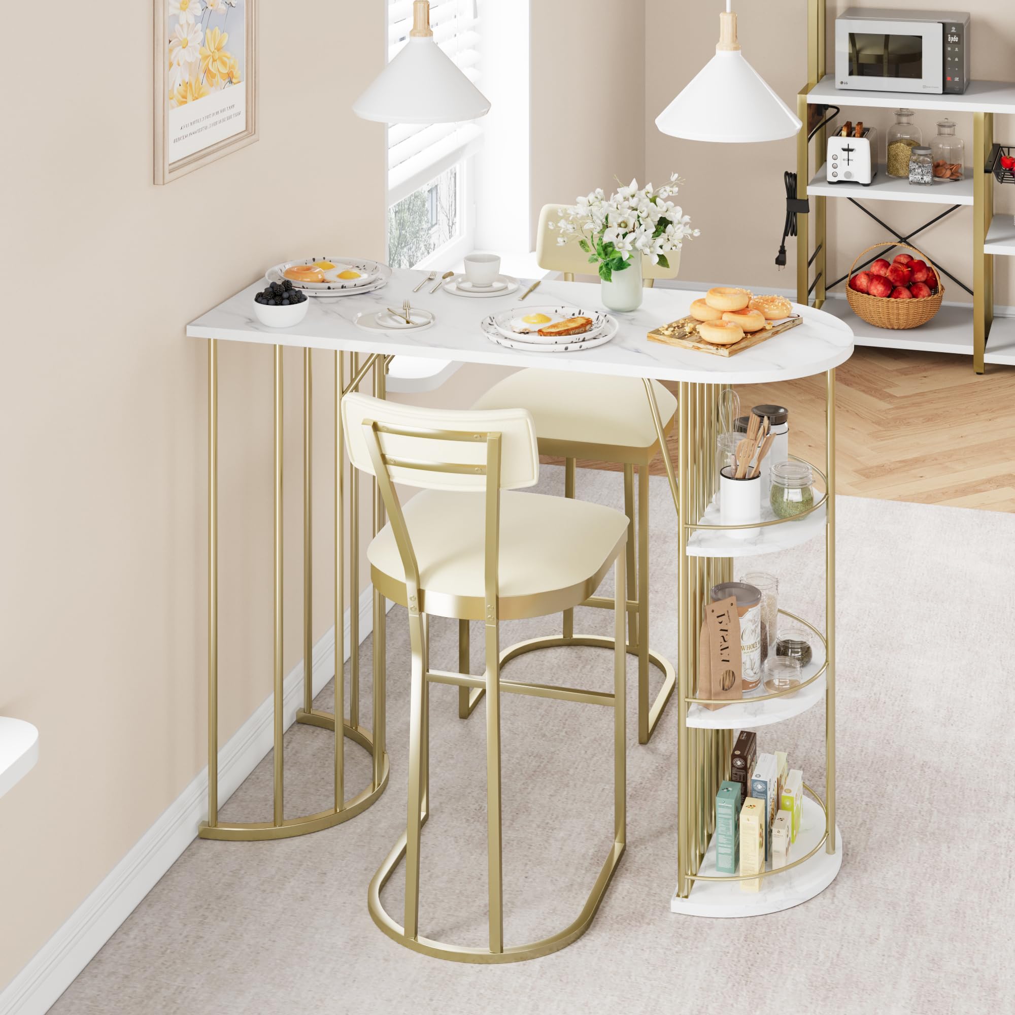 IDEALHOUSE 43" Pub Bar Table with 3 Storage Shelf- Counter Height Breakfast Table for Apartment Small Spaces, Kitchen Dining Room Accent Furniture, Easy Assembly