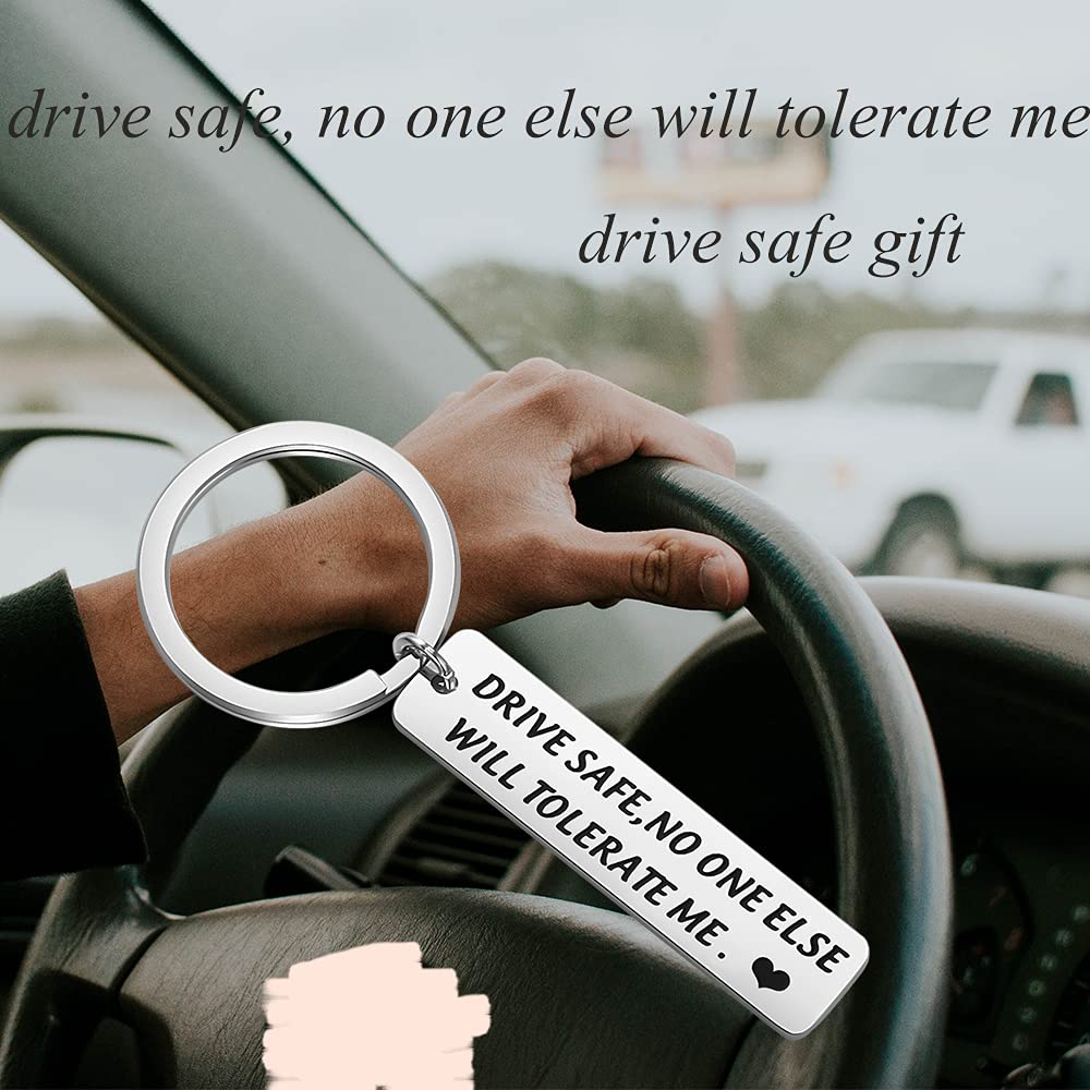 KUIYAI Drive Safe Gift New Driver Gift Drive Safe No One Else Will Tolerate Me Keychain Be Safe Gift Trucker Gift Gift for Dad Husband Friends (drive tolerateK)