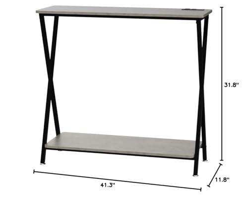 IDEALHOUSE Console Table, Sofa Tables Narrow Entryway Table with Outlet, Shelf and Metal Frame, 41.3β Behind Couch Table Industrial Hallway Table for Living Room, Foyer, Bedroom, Grey