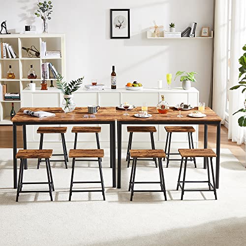 VECELO 5 Piece Dining Table Set for 4-6 Persons Rectangular Bar Dinette Metal and Wood Kitchen Furniture with 4 Stools for Breakfast Nook, Restaurant, Living Room, Space Saving, Industrial Brown