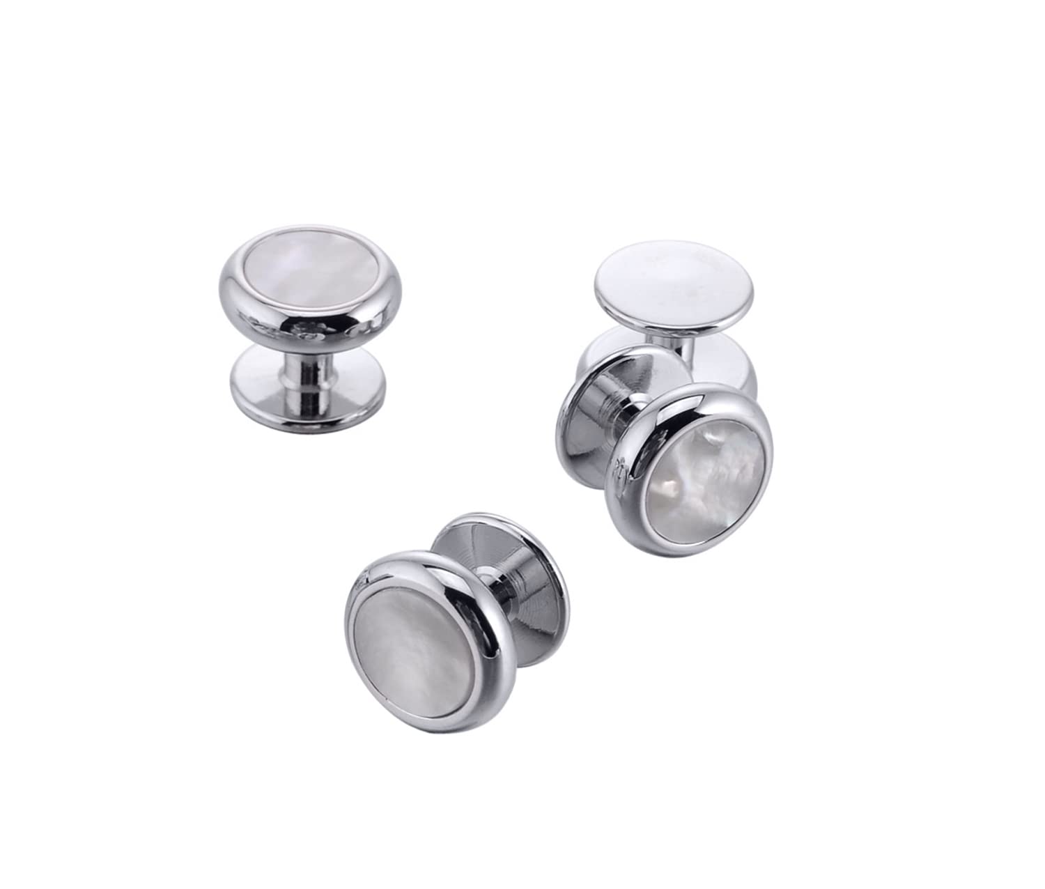 Jonwo 4pcs Men's Tuxedo Studs Mother of Pearl Stainless Steel Men Shirt Studs Button Set Wedding Party Business (Silver 4pcs Studs)