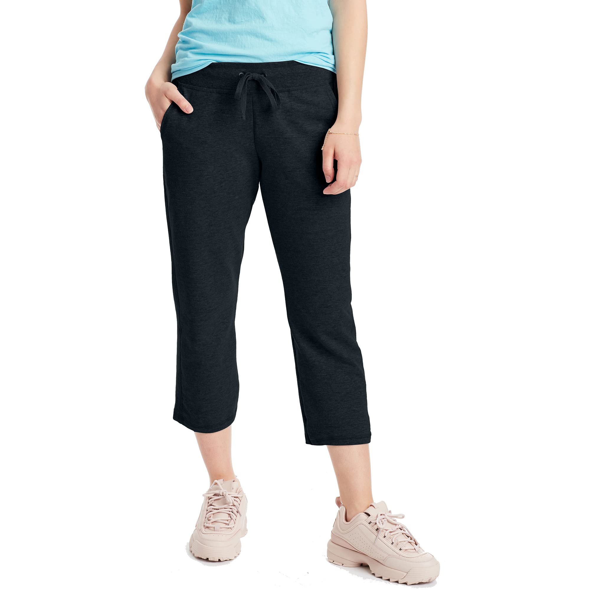 Hanes Women's French Terry Capris, Capri Pants, Black, Large