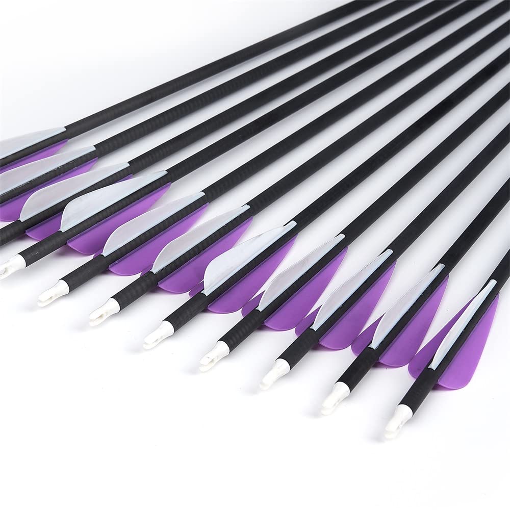 Huntingdoor Archery Carbon Arrows 31'' Targeting Arrows 350 Spine with Removable Tips for Recurve Bow Compound Bow Longbow Hunting Shooting Practice