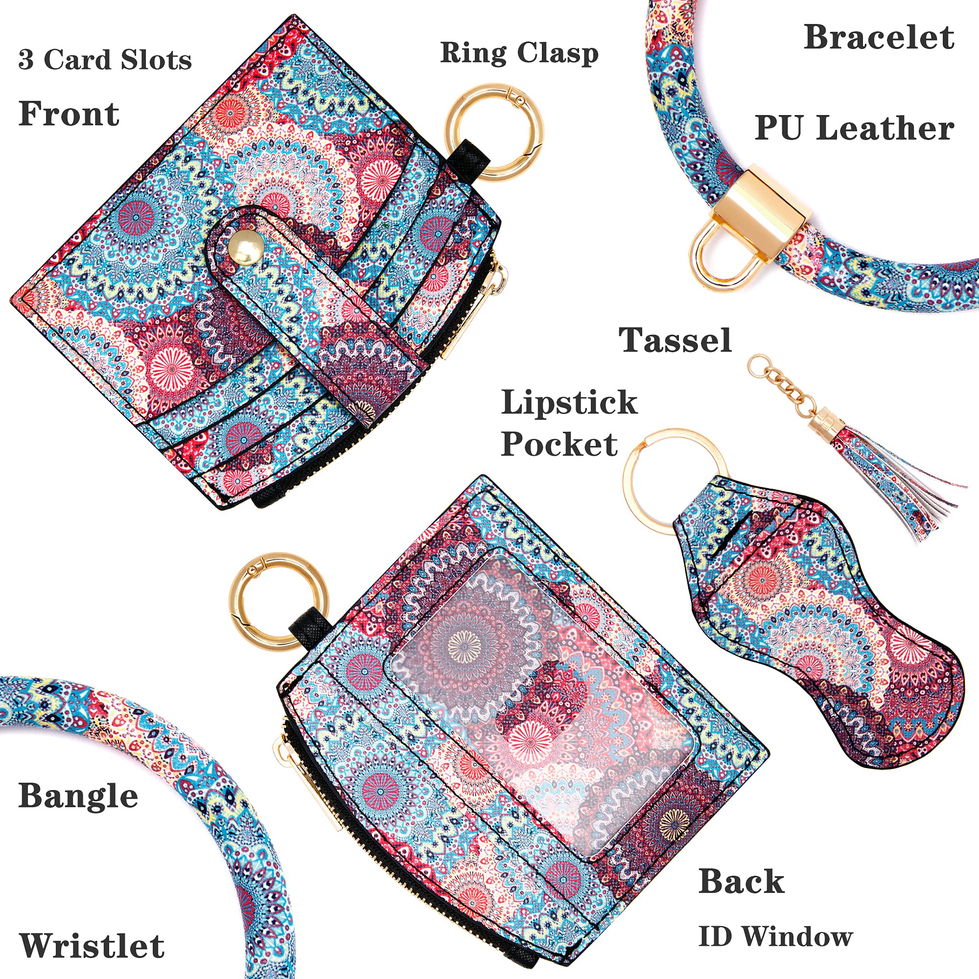 KUKOO Wristlet Bracelet Keychain Wallet for Women Credit Card Holder Tassel Keyring Bangle Lipstick Holder with Gift Box