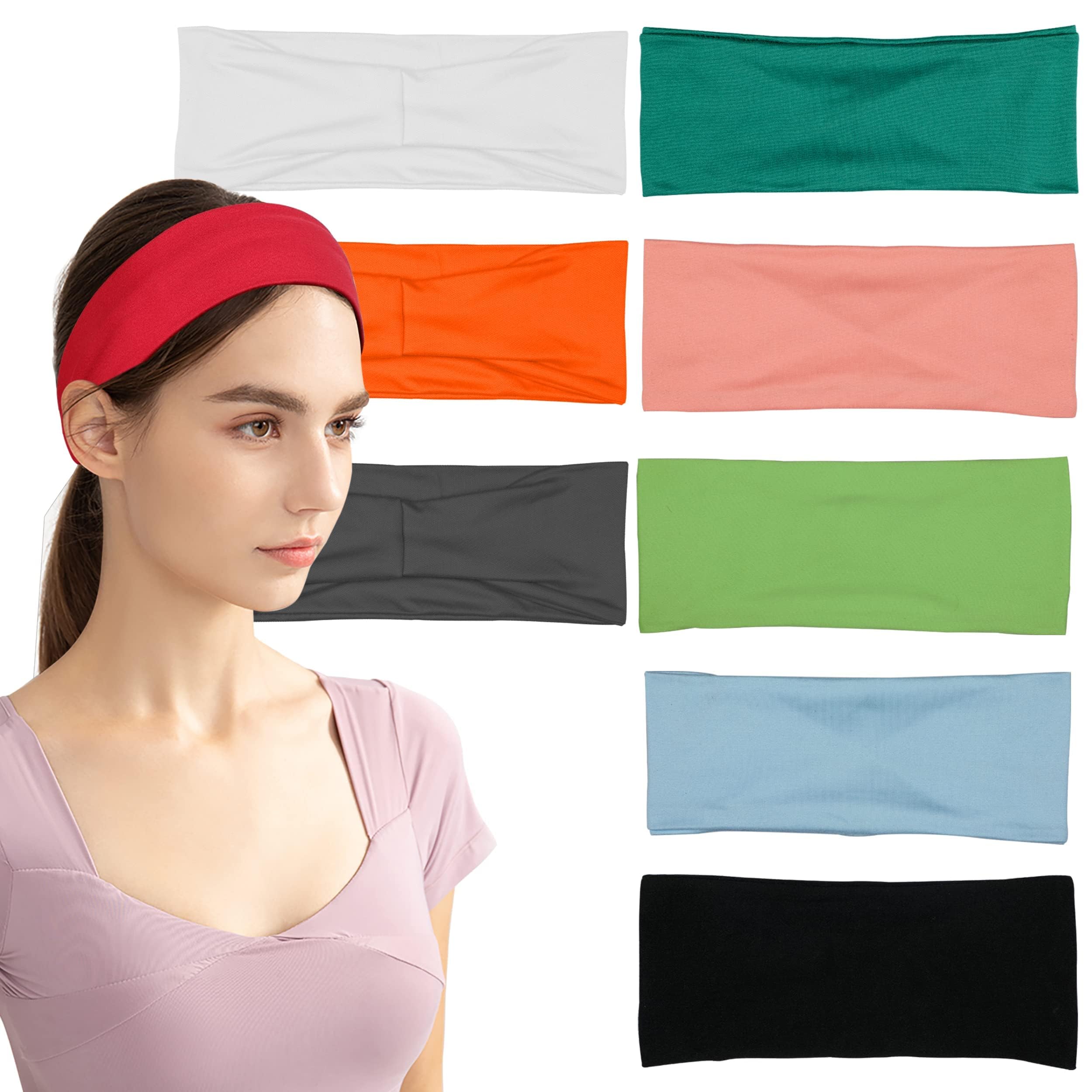 LOTUS78 Workout Headbands for Women Non Slip, 8Pcs Soft Elastic Sports Hair Bands for Women's Hair, Wide Headbands for Woman, Fashionable Head Bands for Women's Hair, Daily-use Headbands (Smile icon)