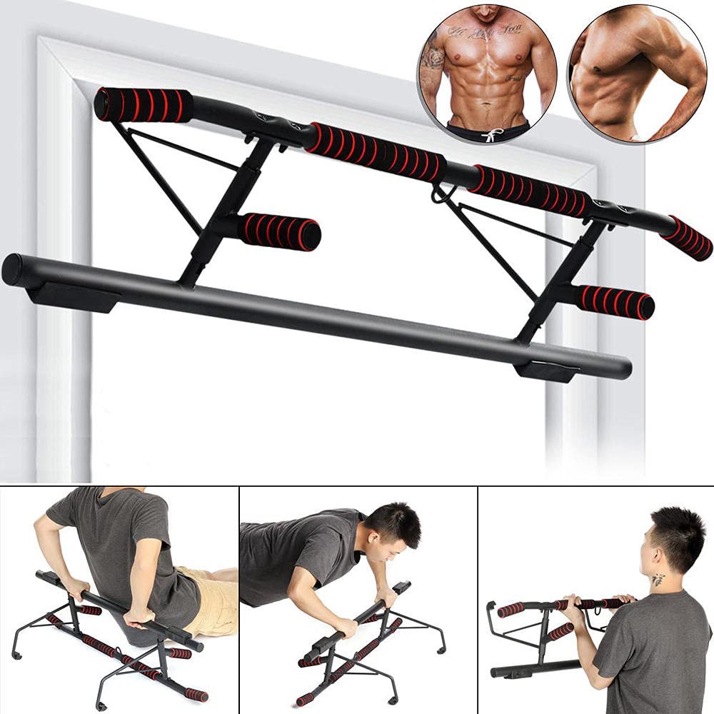 KDFJ Pull up Bar for Doorway, Multi-Grip Chin-up Station, Wall Mounted Pull Up Bar, Portable No Screws Multifunctional Fitness Equipment-Black