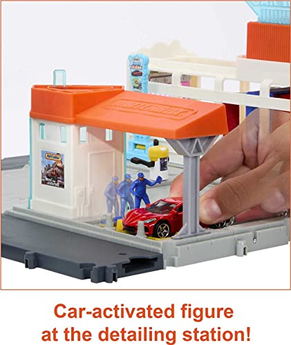 Matchbox Toy Car Playset, Action Drivers Super Clean Car Wash with 1 Chevrolet Corvette in 1:64 Scale, Lights & Sounds, Connects to Other Sets