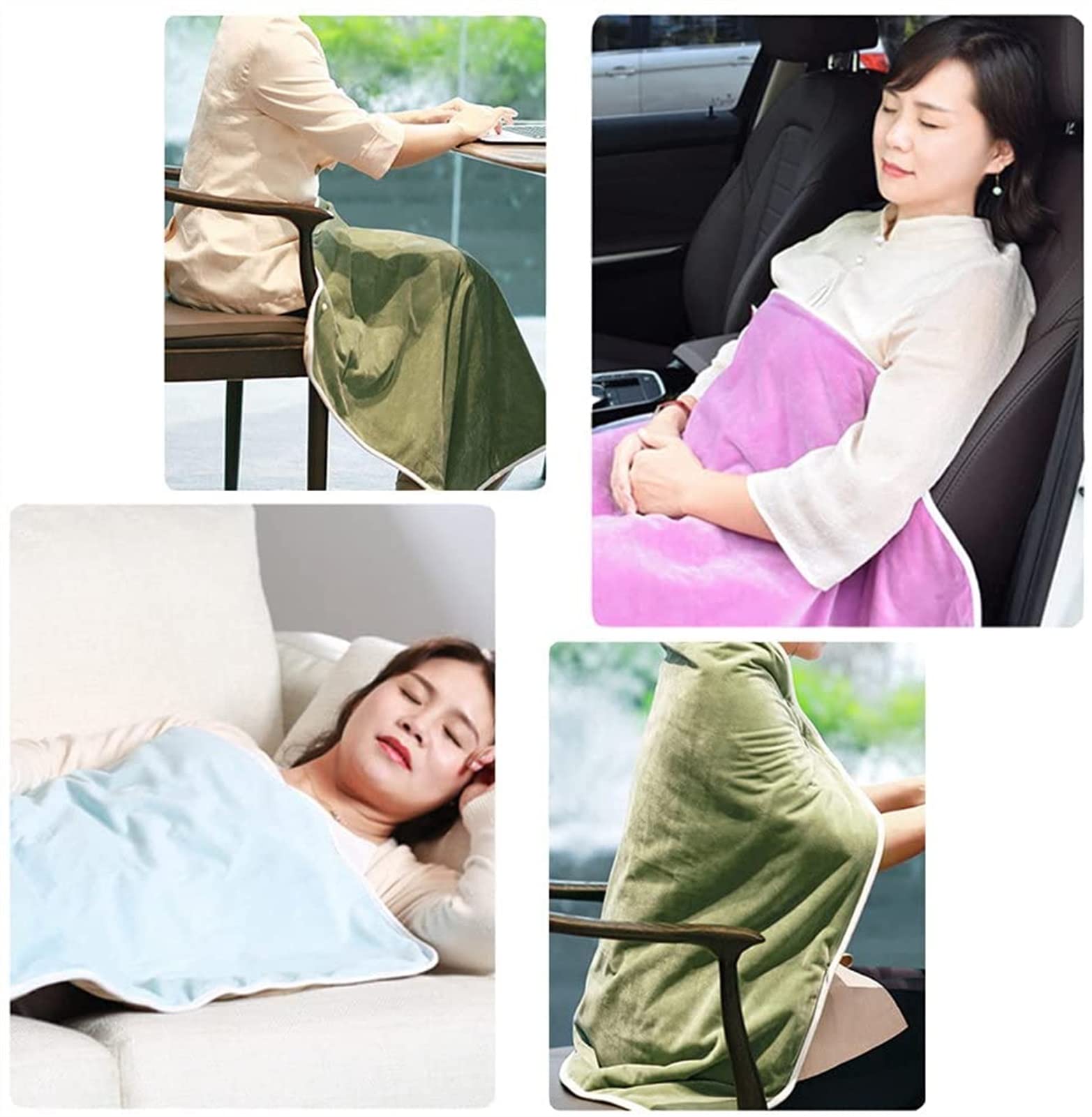 LJJSMG Heated Blanket USB Heated Shawl Plush Throw Blanket with Pillowcase,Heated Throw Blanket Electric Lap Blanket,USB Heated Blanket Heated Cape Flannel Blanket (Color : Green)