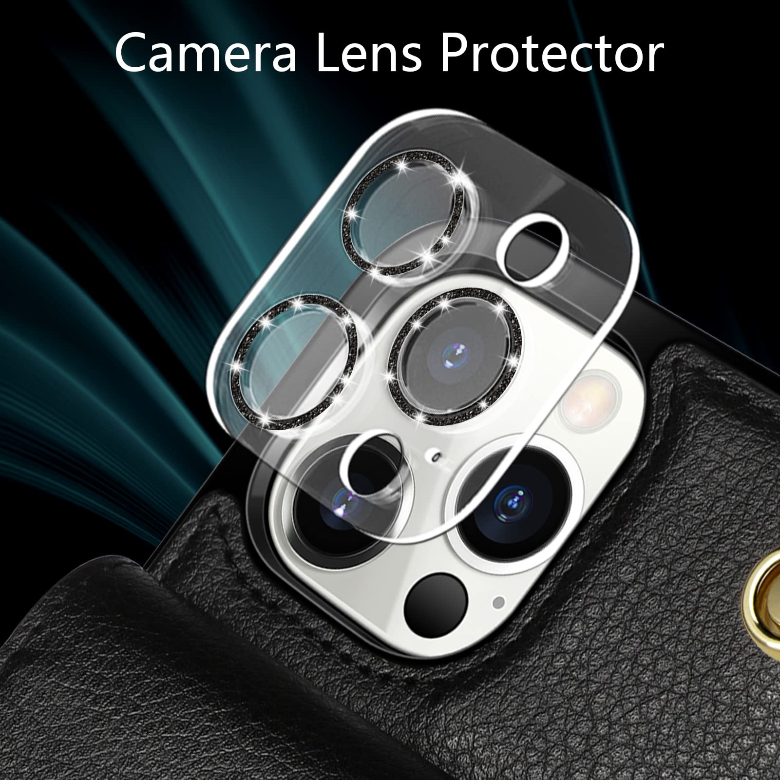 HianDier for iPhone 12 Pro MAX 6.7-inch Wallet Case with Bracelet Chain + Camera Lens Protector, with RFID Blocking Card Holder 360° Rotation Ring Stand Kickstand Protective PU Leather Cover, Black