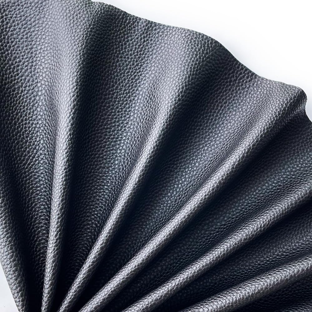 XHT Lychee Texture Vinyl Solid Color Faux Leather Fabric for Hair Bows Jewelry Making, Black