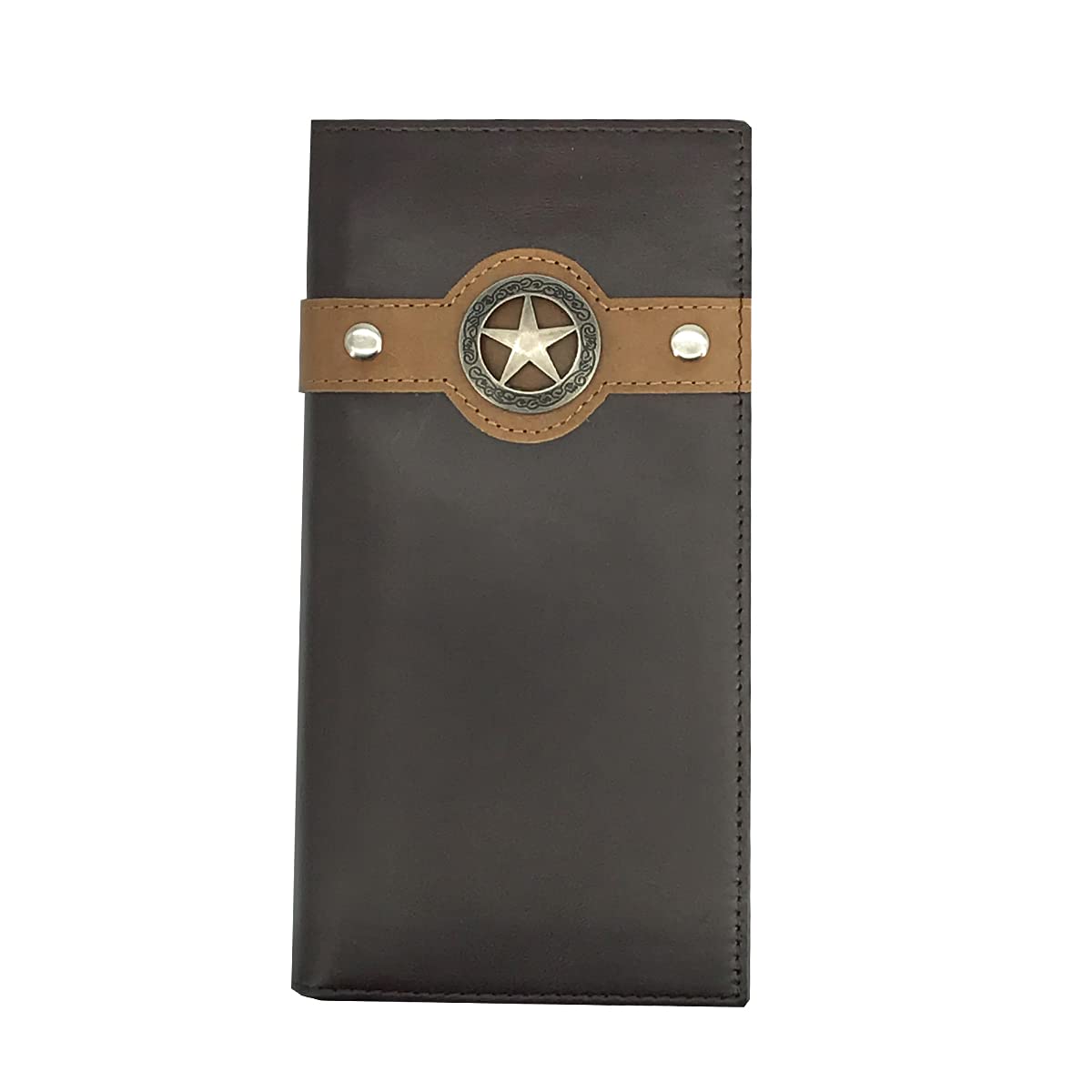 Janhooya RFID Blocking Mens Western Cowboy Wallet Genuine Leather Long Bifold Wallet (Star Coffee)