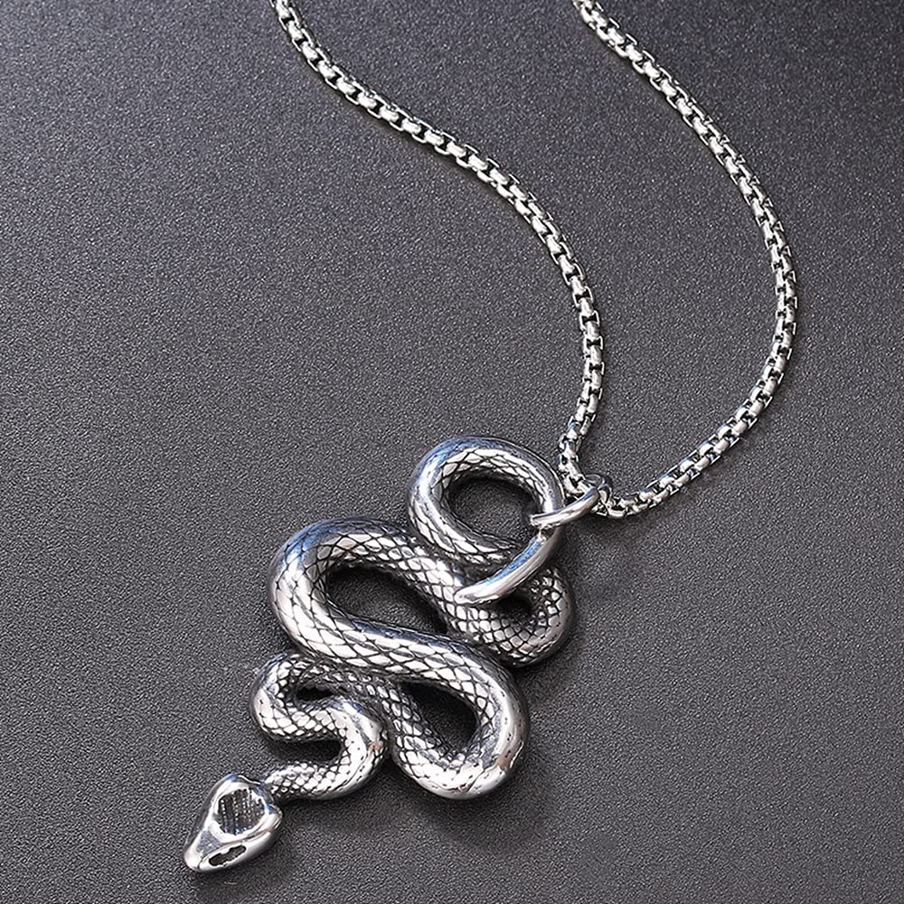 Jude Jewelers Retro Vintage Stainless Steel Snake Style Statement Cocktail Party Pendant Necklace (Grey)