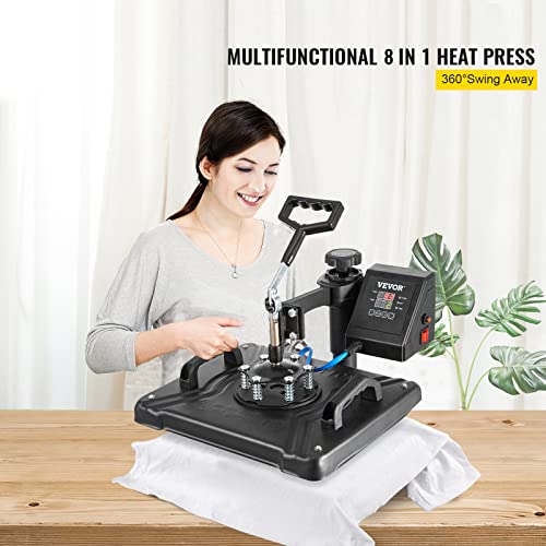 VEVOR Heat Press Machine 12x15 inch 8 in 1 Combo Digital Multifunctional Sublimation Heat Transfer Machine 360 Degree Rotation Swing Away for Printing T Shirts Hat Mug Cap Plate