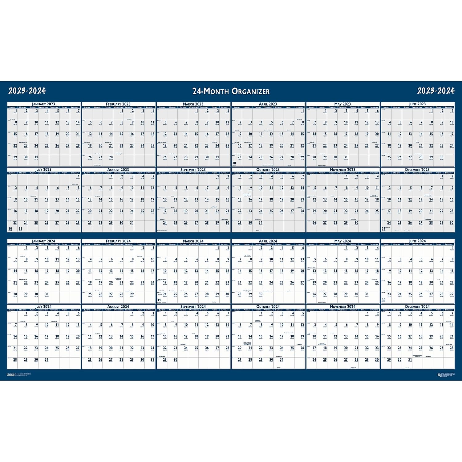 House of Doolittle 2023-2024 2-Year Laminated Reversible Wall Calendar, Horizontal/Vertical, 24 x 37 Inches, January - December (HOD3964-23)