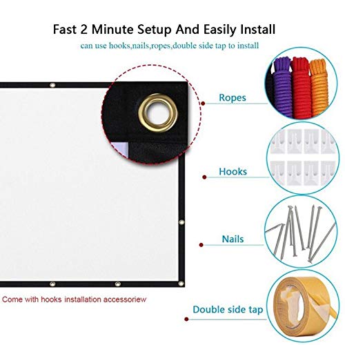 IULJH 84 Inch Projector Screen 16:9 White Dacron Diagonal Video Projection Screen Wall Mounted for Home Theater Movie